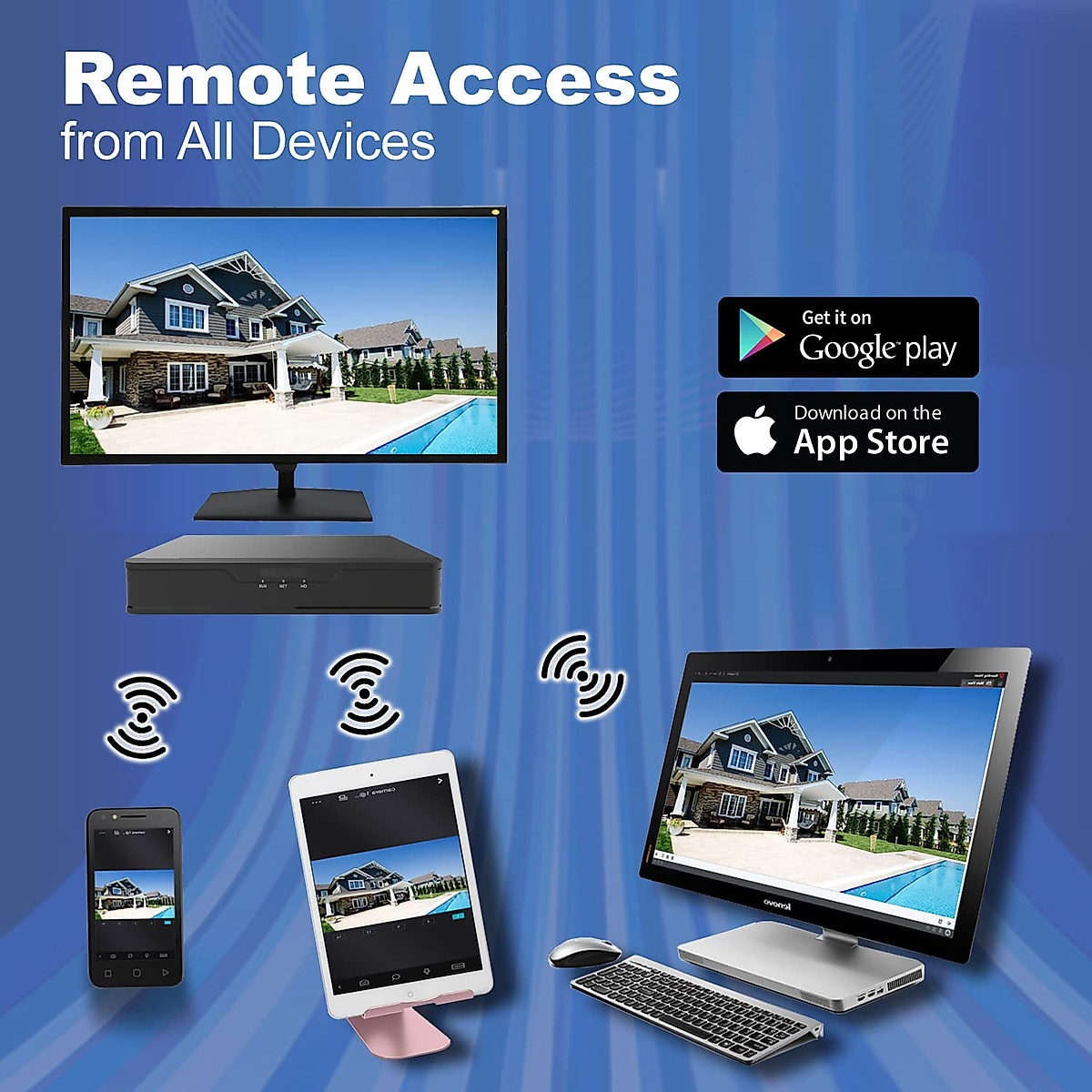 101AV 8CH Security Camera System 1080P Full HD H.265/H.264 2in1 DVR/NVR, HD-TVI/CVI/AHD/IP, 1TB HDD, HDMI/VGA/BNC Video Out, Mobile APPs for Home/Office, Work w/ Analog & Network Cam up to 4MP(no PoE)