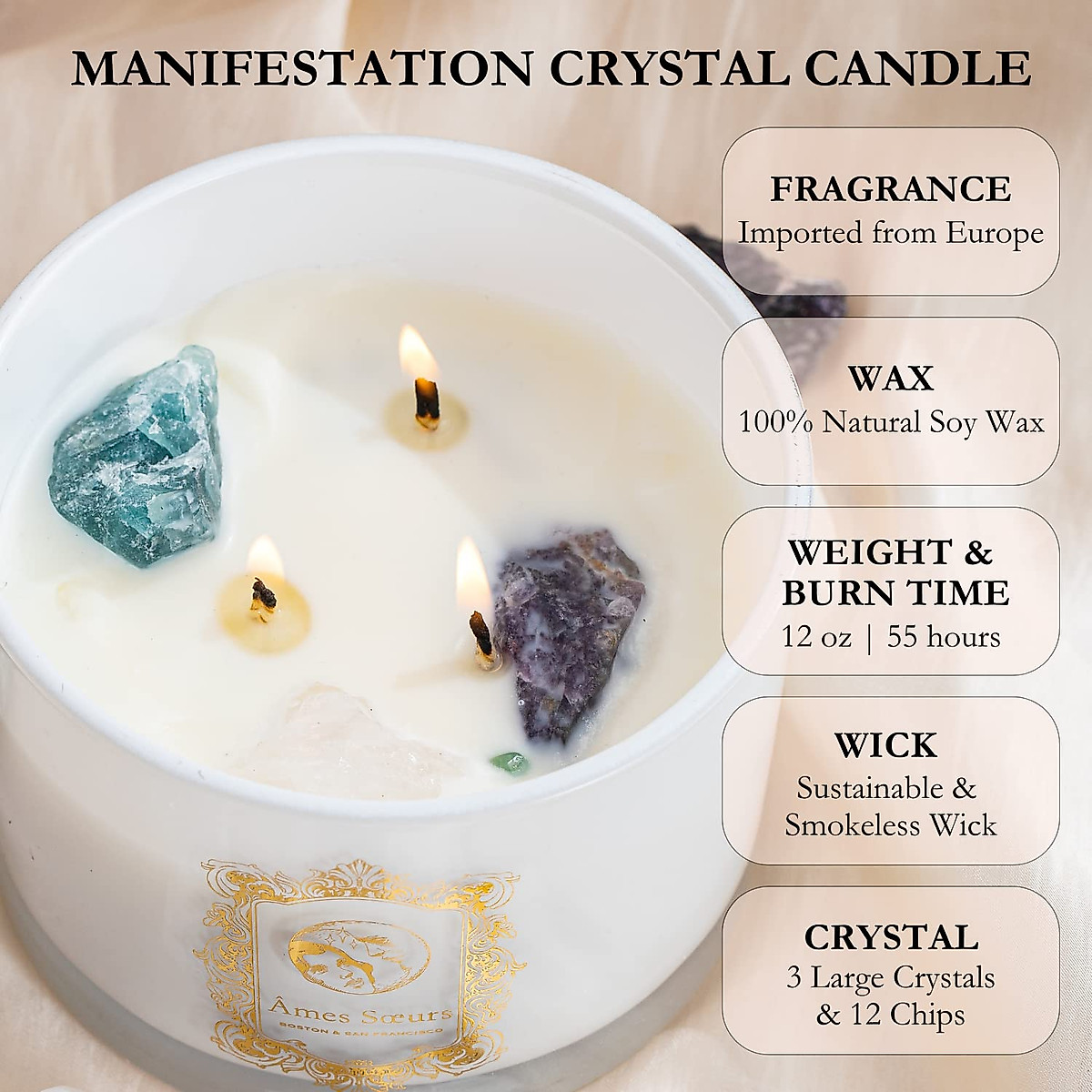 Healing Chakra Crystal Candles with Amethyst Manifestation Bracelet, Spiritual Meditation Scented Candle Gift Set for Women Mom, Premium Natural Fragrance Soy Wax for Relaxation Stress Relief