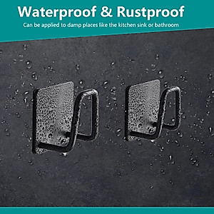 Telivava Sponge Holder for Kitchen Sink(2 Pack), Strong Adhesive Sink Sponge Holder, SUS304 Stainless Steel Sponge Holder for Kitchen Accessories - Waterproof & Quick Drying(B Style Black)