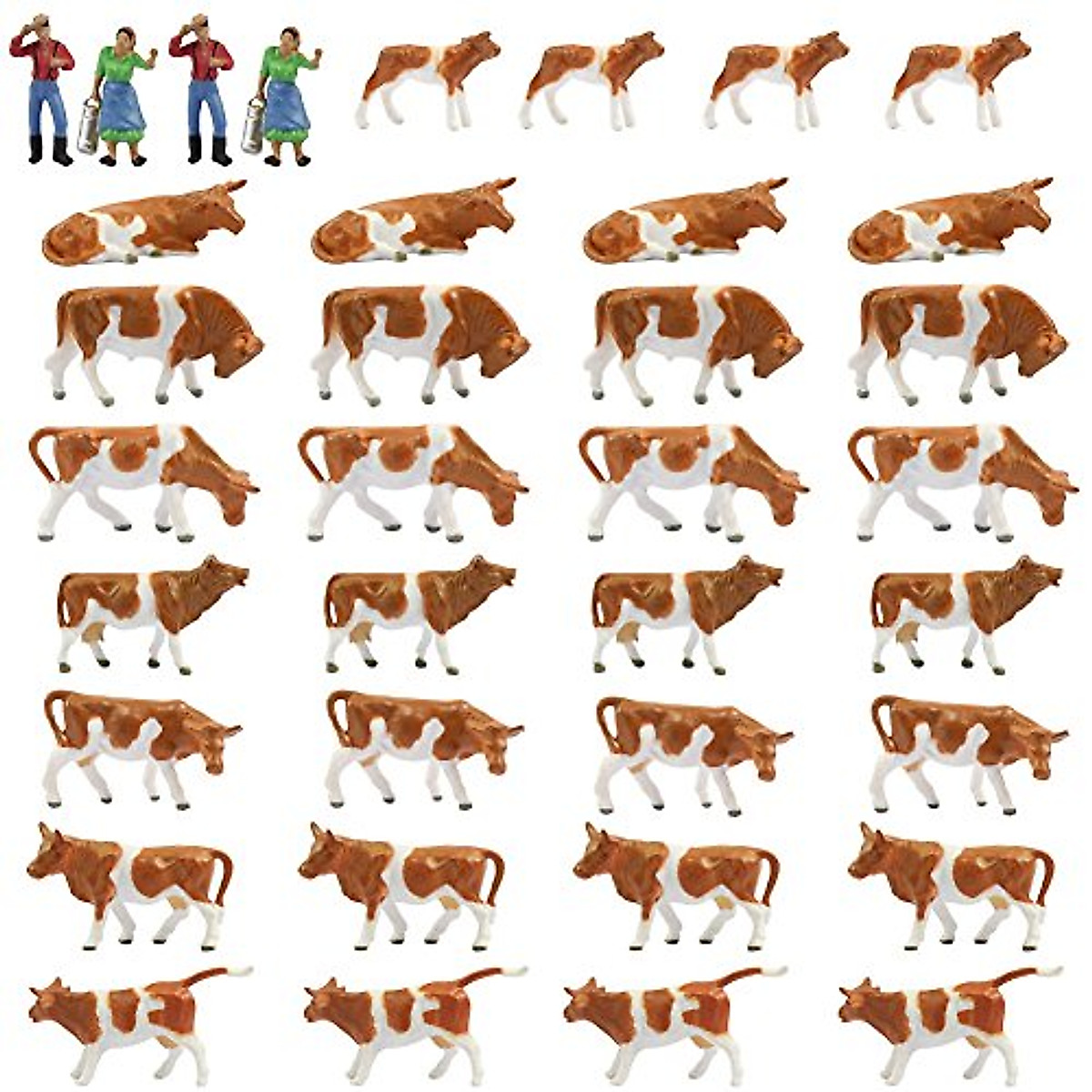 HO Scale Farm Animals Figure Set - Model Cows & Figures 36PCS