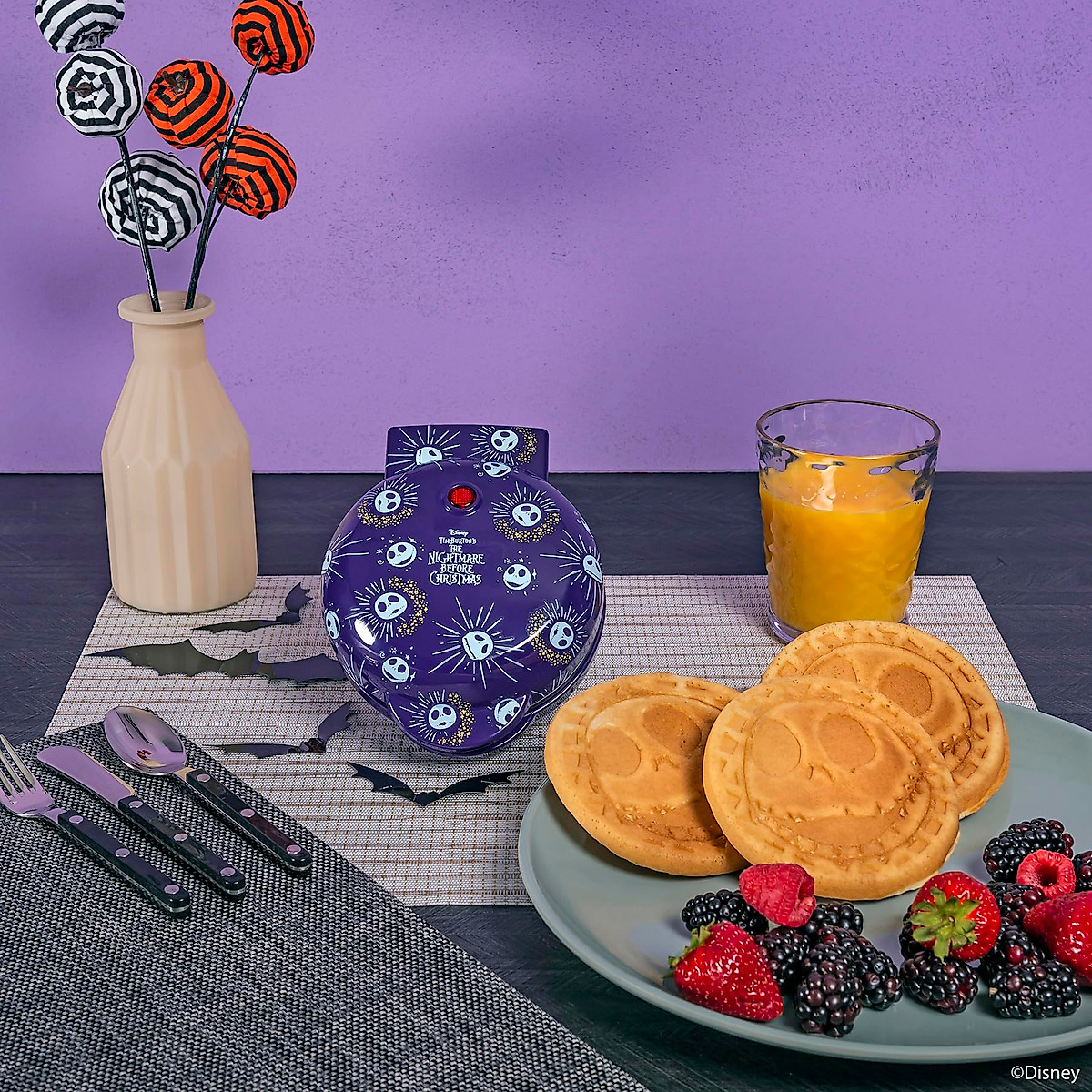 Uncanny Brands Nightmare Before Christmas Jack Skellington Mini Waffle Maker - Small Kitchen Appliance