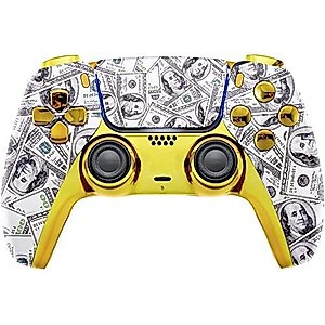 MODDEDZONE Custom Wireless Controller compatible with PS5 Exclusive Unique Designs | Personalize Your Gaming Experience and Exceptional Performance| Compatible with Playstation 5 (Gold Money)