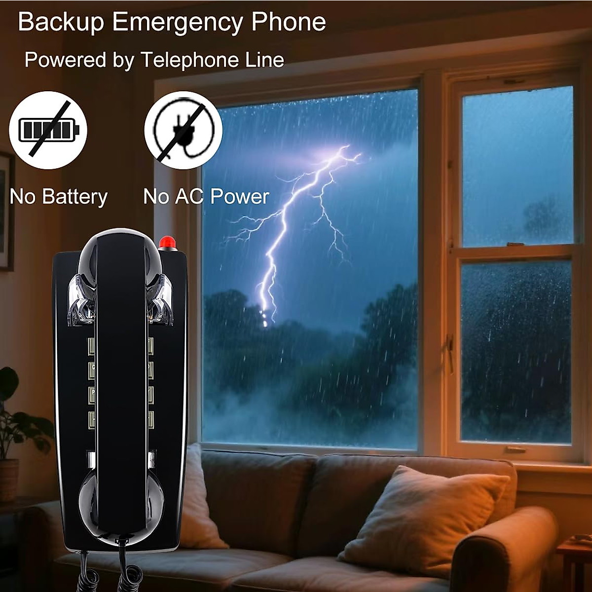 Classic Wall Phone for Landline with Mechanical Ringing, Single Line 2554 Wall Telephone with Indicator, Retro Wall Mounted Phone Waterproof, Old Wall Mount Phone for Kitchen,Home, Black