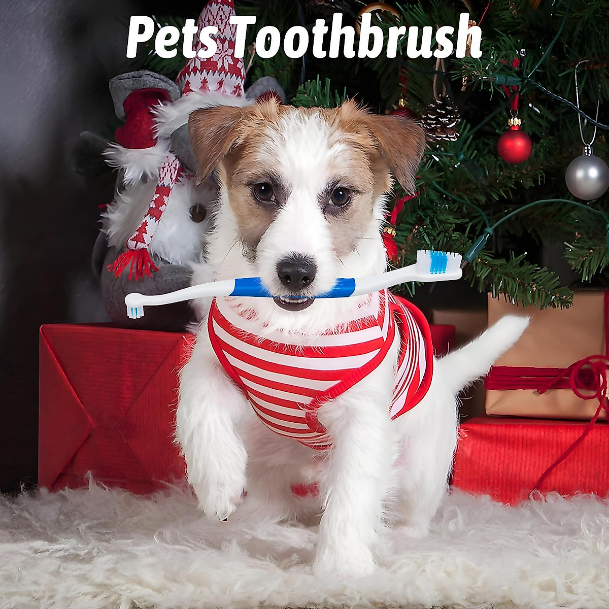 Newday Pet Toothbrush for Dogs, Cats, Double Headed Dog Toothbrush with Soft Bristles, Easy Teeth Cleaning, Non Slip Dog Toothbrushes in Bulk (Pack of 3)