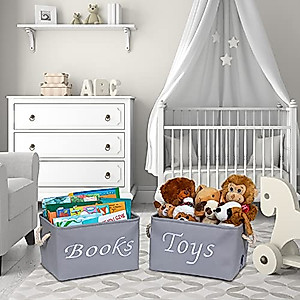 Embroidered Tote Bin - Storage Basket for Nursery - Large Storage Box - Organizing Bedroom, Closet, Classroom (Book Bin)