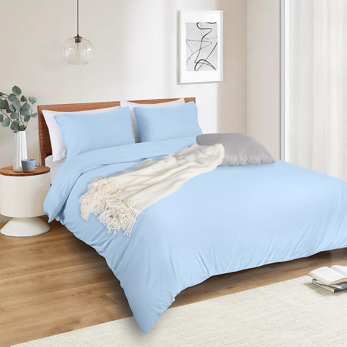 Mejoroom Lake Blue Duvet Cover Queen Size – Queen Duvet Cover Set - Soft and Breathable Comforter Cover with Zipper Closure, 3Pieces, 1 Duvet Cover (90x90”) and 2 Pillow Shams(20x26”)