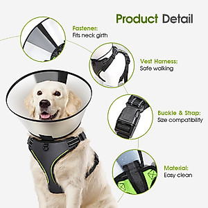 2-in-1 Dog Cone Collar & Harness: Elizabethan Collar After Surgery for Small Dogs - No Pull Dog Vest Harness Escape Proof Walking Jogging - S