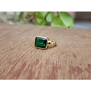 Gold Emerald Statement Ring, 925 Solid Sterling Silver Ring, Square Emerald Signet Ring, Women Ring, Men Ring, Gift Ring, Green Gemstone Ring (Sterling Silver, 8)