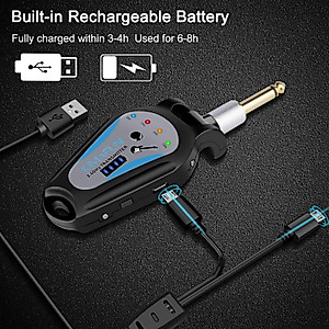 Wireless Guitar System, KIMAFUN 2.4GHz Wireless Rechargeable Digital Guitar Transmitter and Receiver for Electric Guitar, Bass, Violin, Electronic Drums, G207