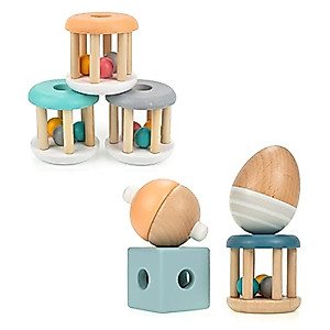 DUCKBOXX XX Wooden Rattles Toys Bundle (2 Pack) for Babies Ages 0m – 2yrs