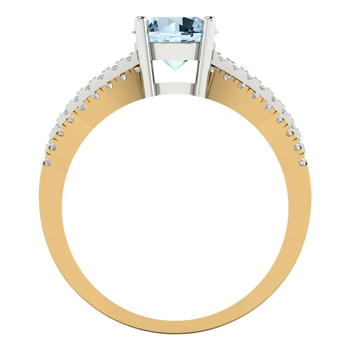 Clara Pucci 1.35 ct Round Cut Solitaire W/Accent Blue Simulated Diamond Bridal Wedding Statement Ring 18K yellow & White Gold Size 5