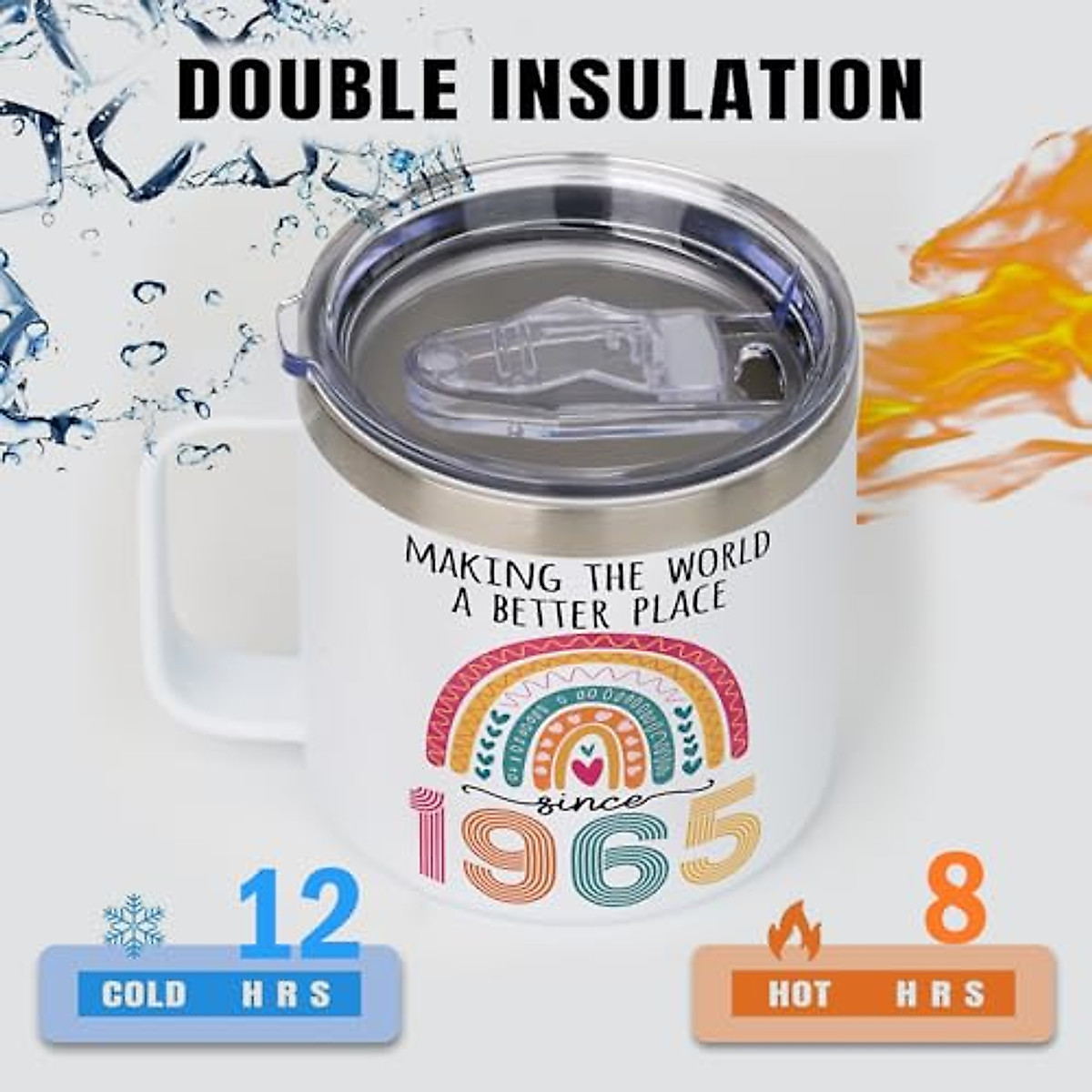 60Th Birthday 14 Oz Tumbler For Women, 60 And Fabulous Cup, 1965 Birthday Decorations - Sixty Years Old Gifts For Lady, Mom, Aunt, Grandma, Wife - Funny 60-Year-Old Gift & Birthday Decoration