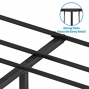 TABU Cal King Platform Bed Frame with Headboard & Footboard, Heavy Duty Metal Bed Frame with Strong Slat Support, Vintage Style Mattress Foundation, No Box Spring Needed (Cal King/Black)