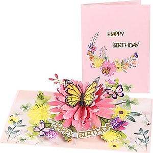 Pop Up Birthday Cards For Women&Wife, Beautiful Flowers and Monarch Butterfly, Elegant, Floral 3D Happy Birthday Greeting Cards, Ideal Gift for Mom, Sister, Her, Grandma, Aunt, Daughter, Stepmother