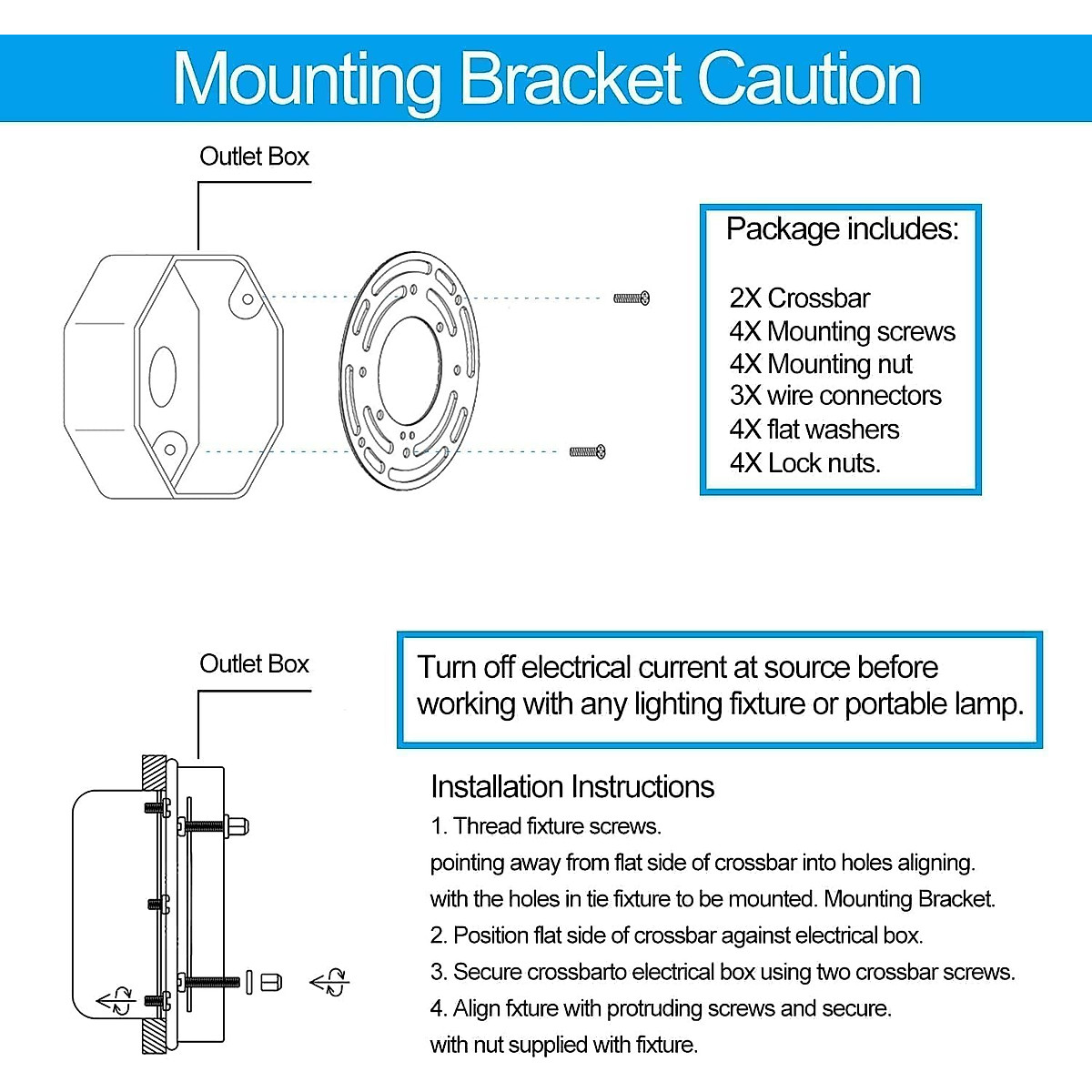 2 Pack Light Fixture Mounting Bracket 4 Inches Diameter,Round Universal Light Crossbar, with Ground Screw and Acorn Cap Nuts for Mount Wall Light