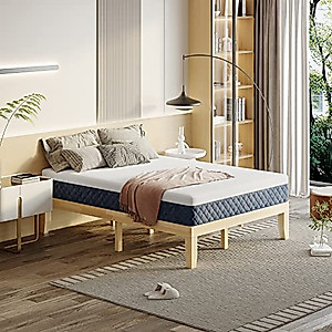 KOMFOTT 14 Inches Wood Platform Bed Frame Twin Size, Solid Wood Mattress Foundation with Rubber Wood Frame, Strong Poplar Wood Slat Support, No Box Spring Needed, Bed Frame (Natural)