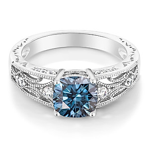 Gem Stone King 925 Sterling Silver Cushion Persian Blue Moissanite Ring For Women (1.16 Cttw, Available In Size 5, 6, 7, 8, 9)