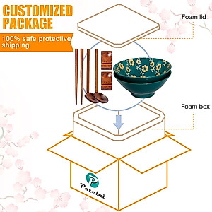 2 Pieces Ceramic Large Ramen Bowls Ceramic Noodle Soup Bowl Cereal Porcelain Bowls Pasta Serving Bowl Sets Round Ramen Bowls with Spoons Chopsticks Rack for Noodles Soup Salad Rice Pasta (Green)