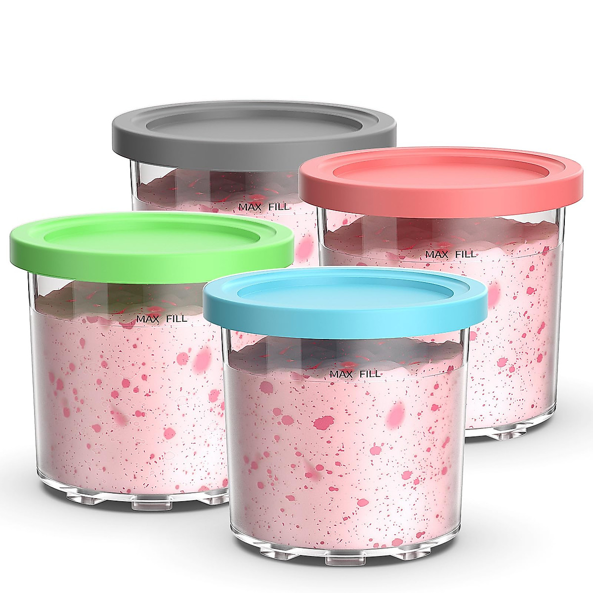 Containers Replacement for Ninja Creami Deluxe Pints and Lids - 4 Pack,16oz Creamy Ice Cream Cups Jars Canisters Set Compatible with NC299AMZ & NC300s Series Ice Cream Maker-Airtight Dishwasher Safe