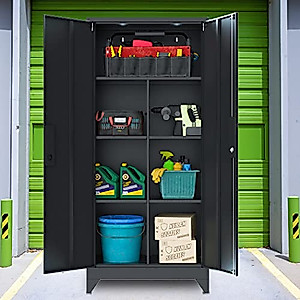 CBNTKI Metal Storage Cabinet, Lockable Garage Storage Cabinet with Doors and 4-Tier Shelves,Office File Cabinet with Lock, 71" Tall Steel Tool Cabinet, Black
