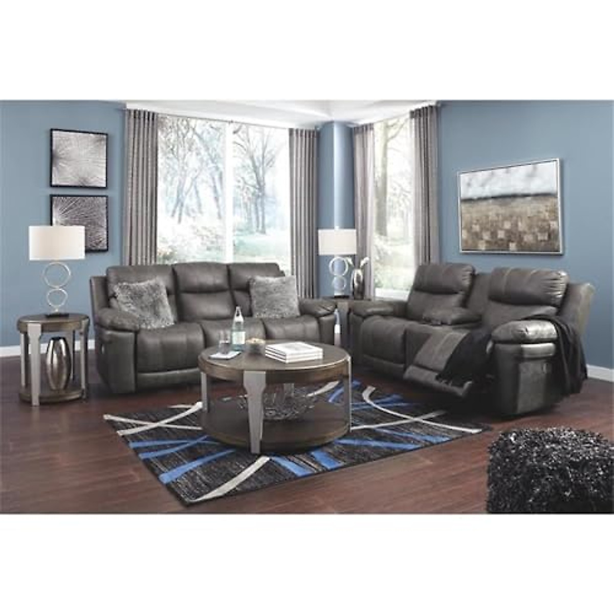 Signature Design by Ashley Erlangen Faux Leather Adjustable Power Reclining Sofa with USB Charging, Gray