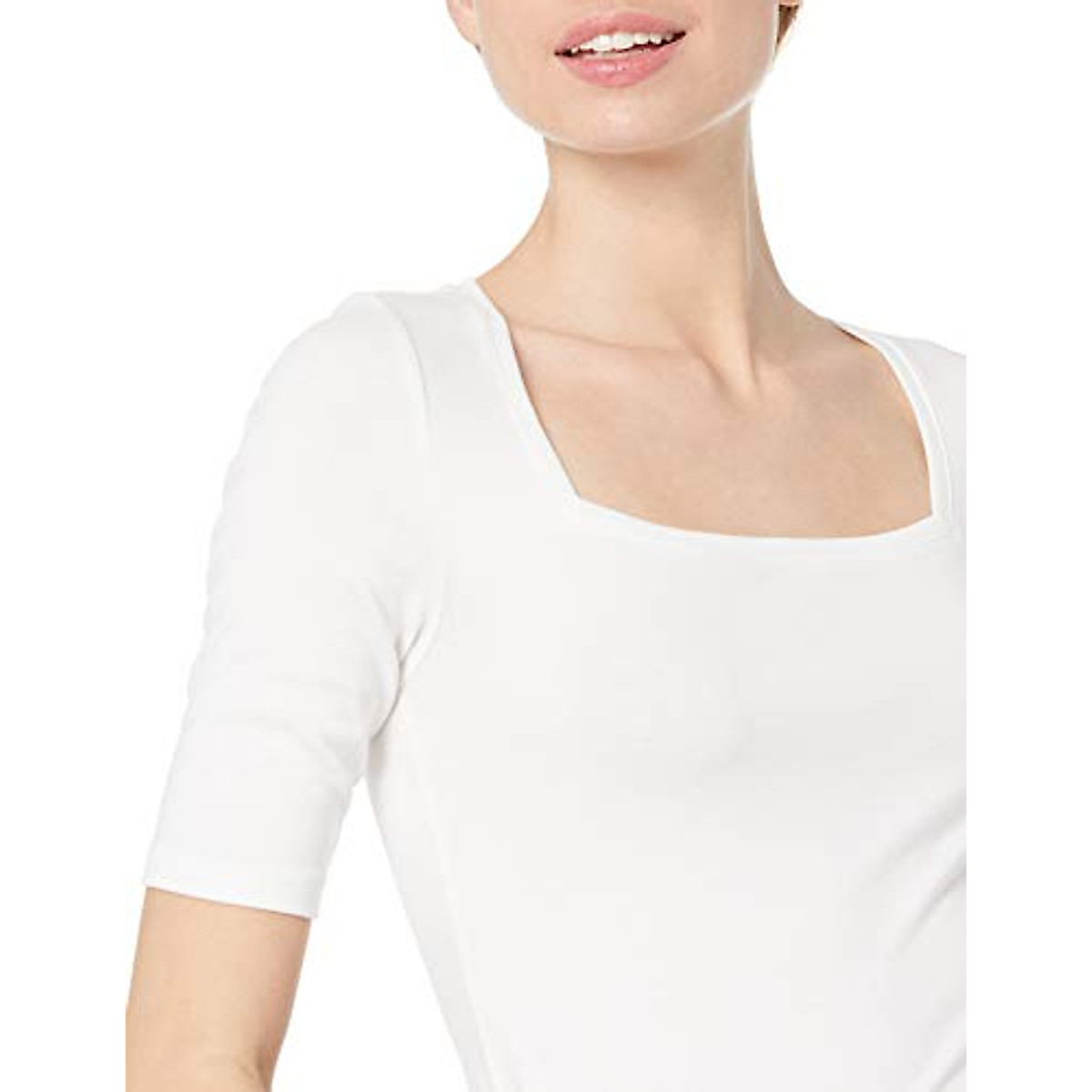 Amazon Essentials Women's Slim-Fit Half Sleeve Square Neck T-Shirt, Bright White, Medium