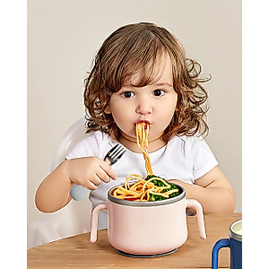 2 pcs Toddler Utensils, Stainless Steel Toddler Silverware Set with Round Handle, Baby Forks for Self Feeding, 1 Toddler Fork and 1 Toddler Spoon, BPA Free