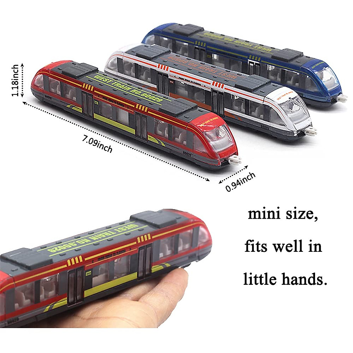 OTONOPI Toy Train Set High Speed Locomotive Engine Die Cast Model Car Sliding Linked Subway Bullet Train Set for Kids Pack of 3