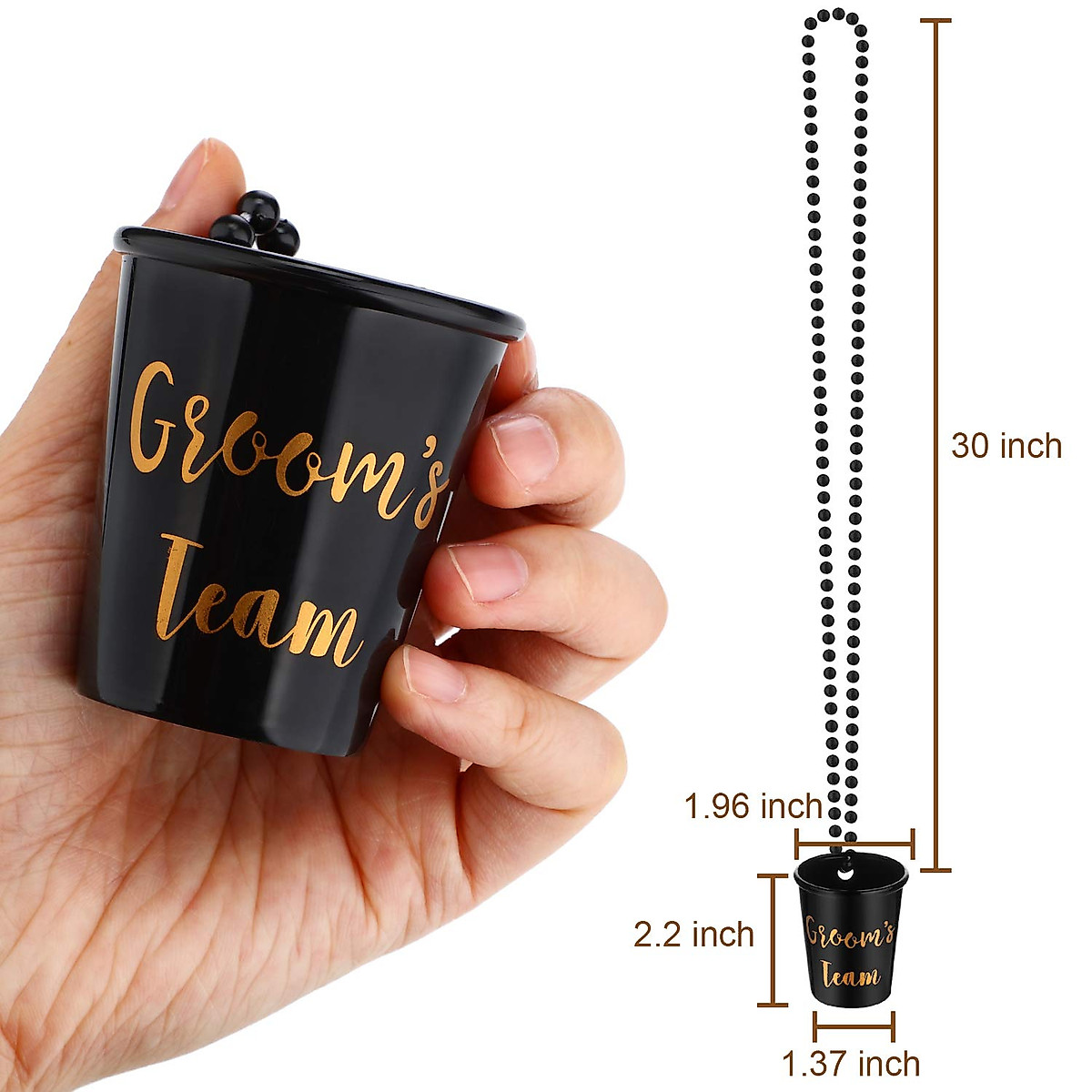 Maitys 12 Pieces Team Plastic Beaded Bridal Shot Glass Necklace with Gold Foil for Bachelor/Bachelorette Party Necklace(Stylish)