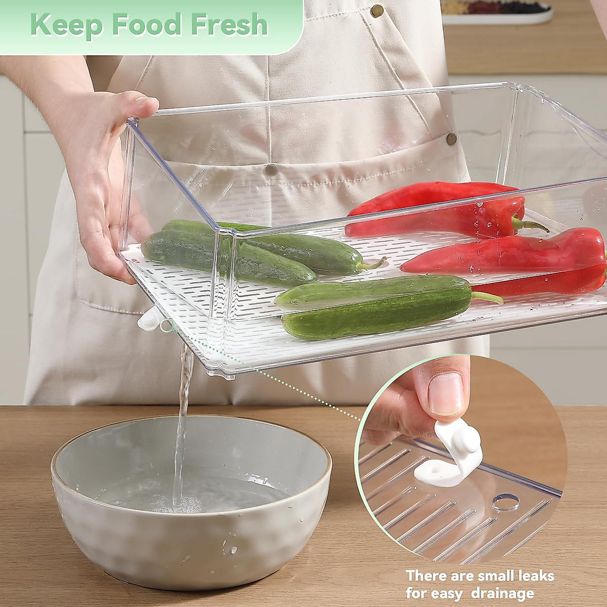 novelinks 14 Pack Fridge Organizer Bins Clear Stackable Fridge Organizer Bins With Lids Vegetable & Fruit Organizer Clear Pantry Organizer Bins (14)