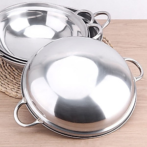 Hemoton 1 Set Stoves Wok Pan Stainless Steel Chinese Fry Pan with Lid Double Handle Cooking Skillet Pot Kitchen Cookware for Home Outdoor Picnic 22cm