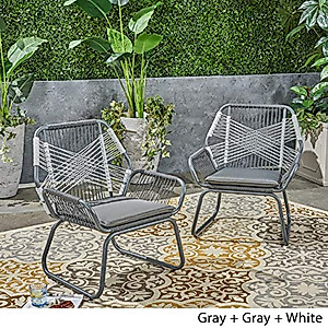 Christopher Knight Home Gloria Outdoor Rope and Steel Club Chairs (Set of 2), Gray/Gray/White