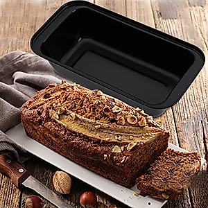 Coloch 6 Pack Metal Black Non-stick Loaf Pan, Bread Baking Mold Carbon Steel Toast Bakeware for Brownies, Meatloaf, Home Kitchen, Dessert Shop, Hand Design, Black