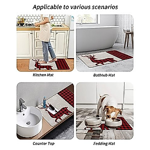 Christmas Reindeer Bath Mat for Tub,Non Slip Bathroom Floor Runner Rug Quick Dry & Absorbent Diatomaceous Earth Kitchen Shower Sink Washable Doormat,Red Black Buffalo Plaid Checkered Snowflake 16"x24"