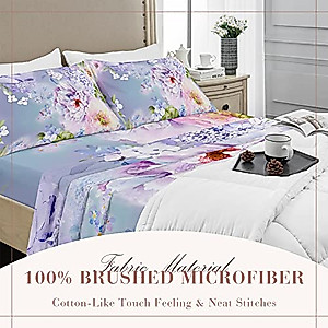 YIYEA Floral Queen Sheet Set - 1800 Thread Count Brushed Microfiber Floral Bed Sheets for Queen Size Bed - Extra Soft, Deep Pocket, Shrinkage and Fade Resistant - 4 Piece Set (Queen)