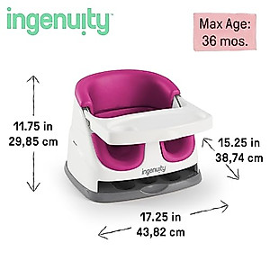 Ingenuity Baby Base 2-in-1 Booster Feeding and Floor Seat with Self-Storing Tray - Pink Flambe