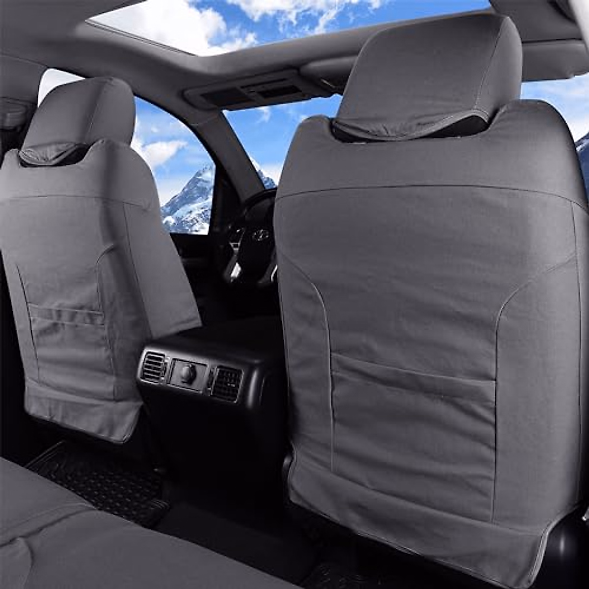 Truckiipa Toyota Tacoma Seat Covers Custom Fit for 2005 2006 2007 2008 2009 2010 2011 2012 2013 2014 2015 Regular/Double/Crew Cab SR SR5 TRD Sport TRD Off-Road TRD Pro Limited(Front Pair/Gray)