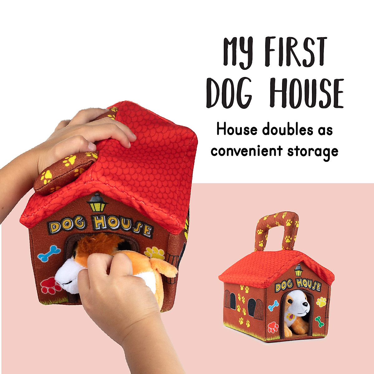 Plush Creations Talking Plush Dog House Carrier with 4 Soft & Cuddly, Talking & Barking, Stuffed Plush Dogs. Excellent Interactive and Educational Plush Toy Set. Great Gift for Kids Toddlers & Babies