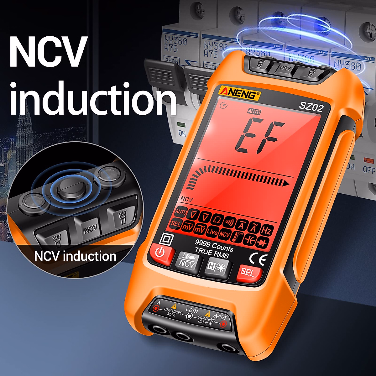 ANENG Digital Multimeter Smart Testers TRMS 9999 Counts Anti-Burning Ohm Amp Volt Meter Measures NCV,AC/DC Current/Voltage,Resistance,Continuity,Capacitance,diodes,Auto-ranging Electrical Tools