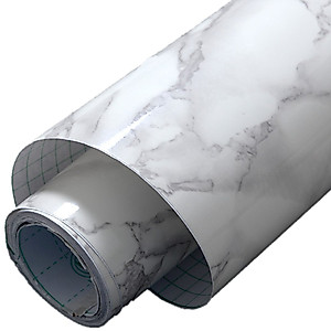 MULLSAN White Grey Marble Gloss Vinyl Film Paper 24''x118'' Roll