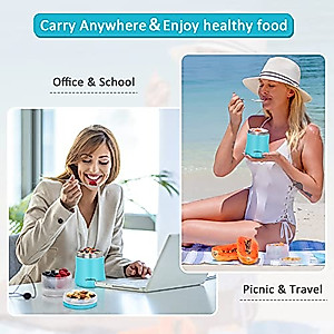 Thermos For Hot Food, Yogurt Container, 2 In 1 Insulated Food Jar To Separate Dry Wet Food, 28OZ Soup Thermos For Adults, Cereal To Go Container, Stainless Steel Vacuum Lunch Thermal With Spoon (Blue)