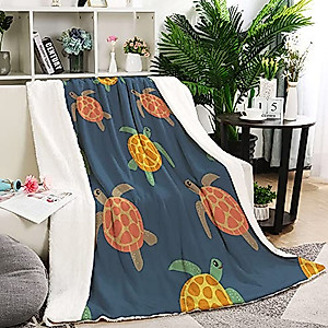 Super Soft Sea Turtle Fleece Throw Blanket Sea Animals Kawaii Plush Sherpa Blanket Lightweight Fluffy Blankets for Adults Kids Gifts for Animal Lovers