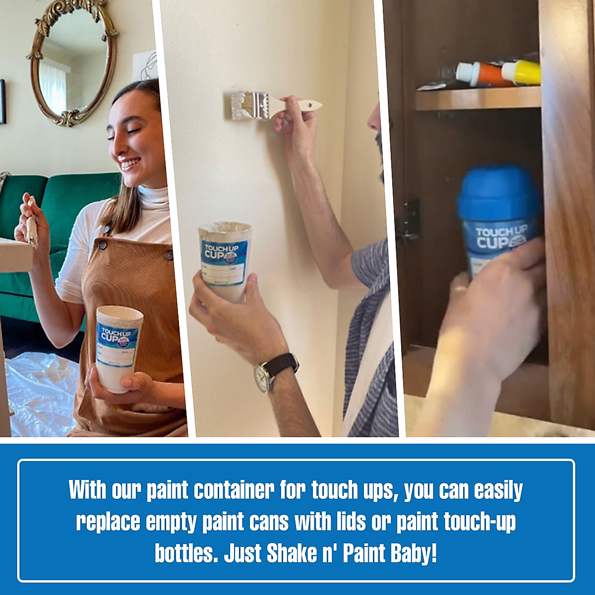 Touch Up Cup Empty Plastic Paint Storage Containers with Lids for Leftover Paint, Touch Ups, As Seen On Shark Tank Products, 13 oz, Pack of 3