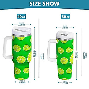 RPLIFE Sliced Limes Fun Green 40oz Tumbler with Handle, 30oz Tumbler, Coffee Tumbler