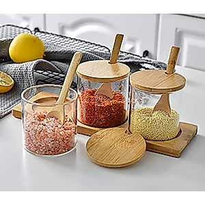 Lawei Set of 3 Condiment Jar with Lids and Spoons - Glass Sugar Bowls Sugar Salt Container Set for Sugar Serving Spice Salt