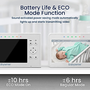 Babysense Baby Monitor, 4.3" Split Screen, Video Baby Monitor with Two Cameras and Audio, Remote PTZ, 960ft Range (Open Space), Adjustable Night Light, Two-Way Audio, Zoom, Night Vision, Lullabies