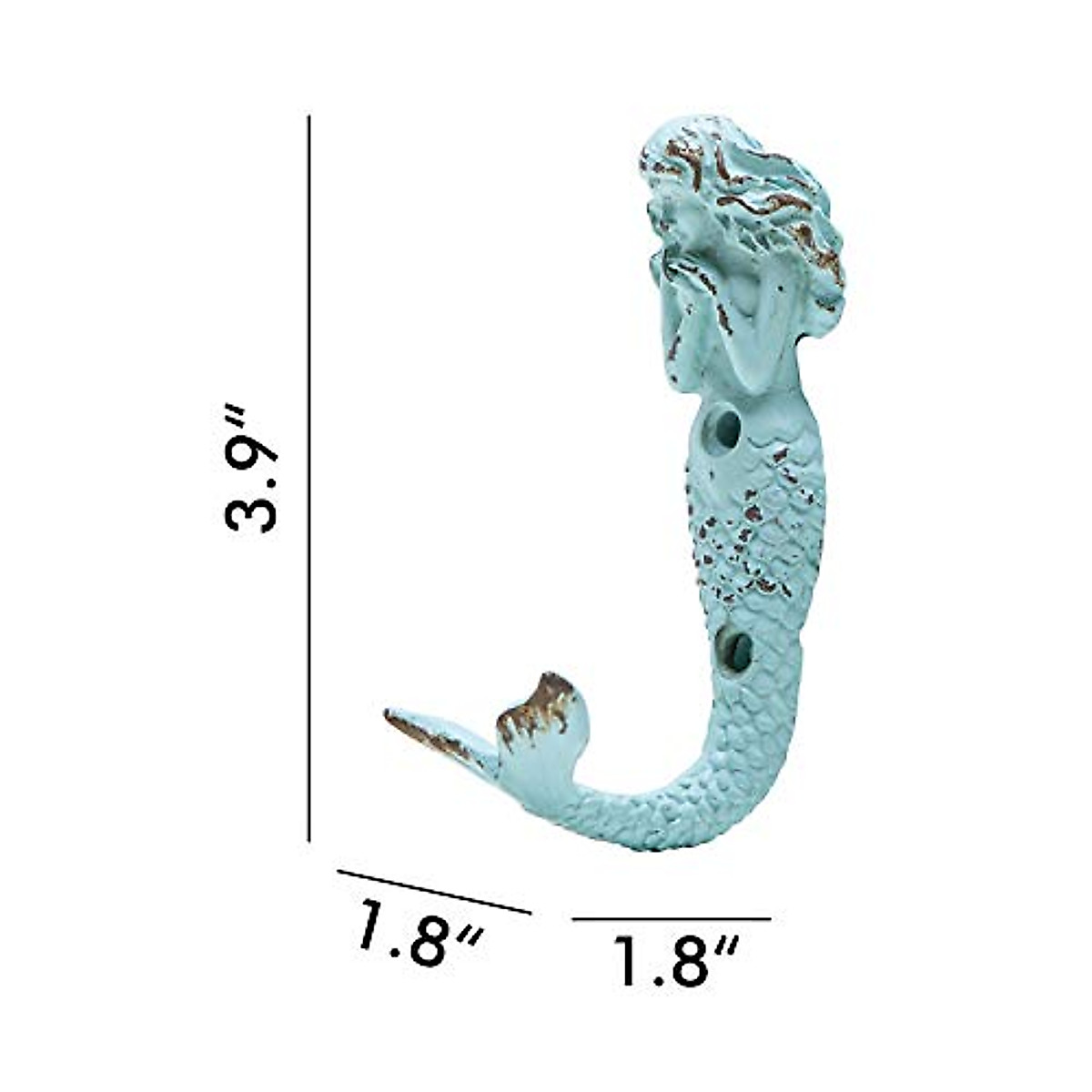 SOFFEE DESIGN Set of 2 Mermaid Shape Metal Wall Coat Hooks, Farmhouse Decoration Wall Mounted Hanging Racks Coat Hooks for Keys, Towels, Clothes, Scarf, Bag