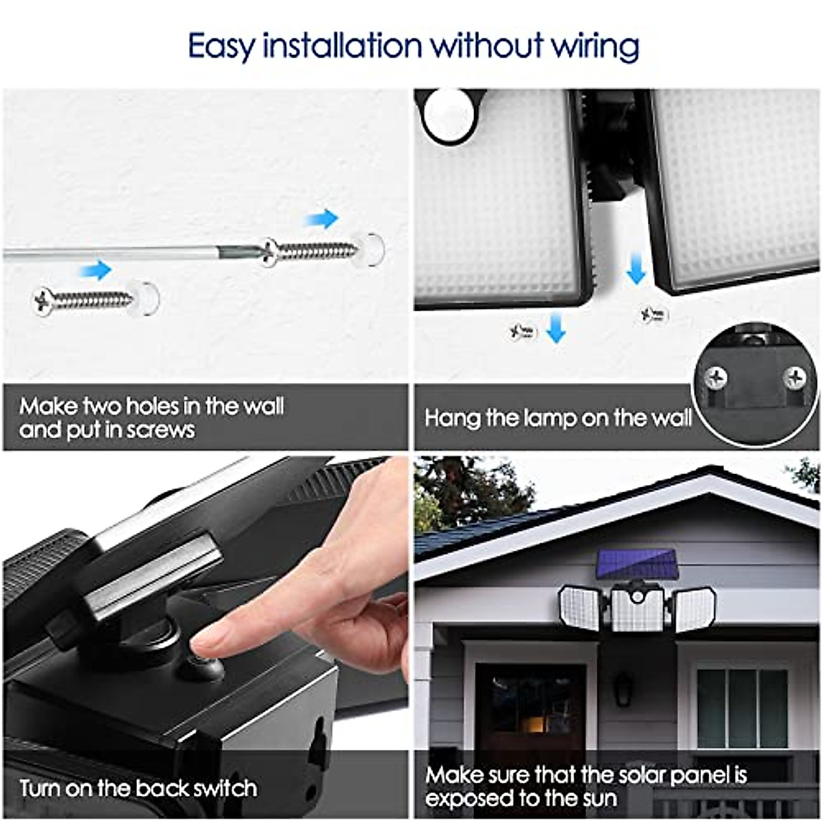 UCGG Solar Wall Lights Outdoor, Motion Sensor 230 LED 2400Lm Flood Lights 3 Adjustable Head 270° Wide Angle Lighting, IP65 Waterproof for Porch Yard Garage Pathway -2Pack, Black