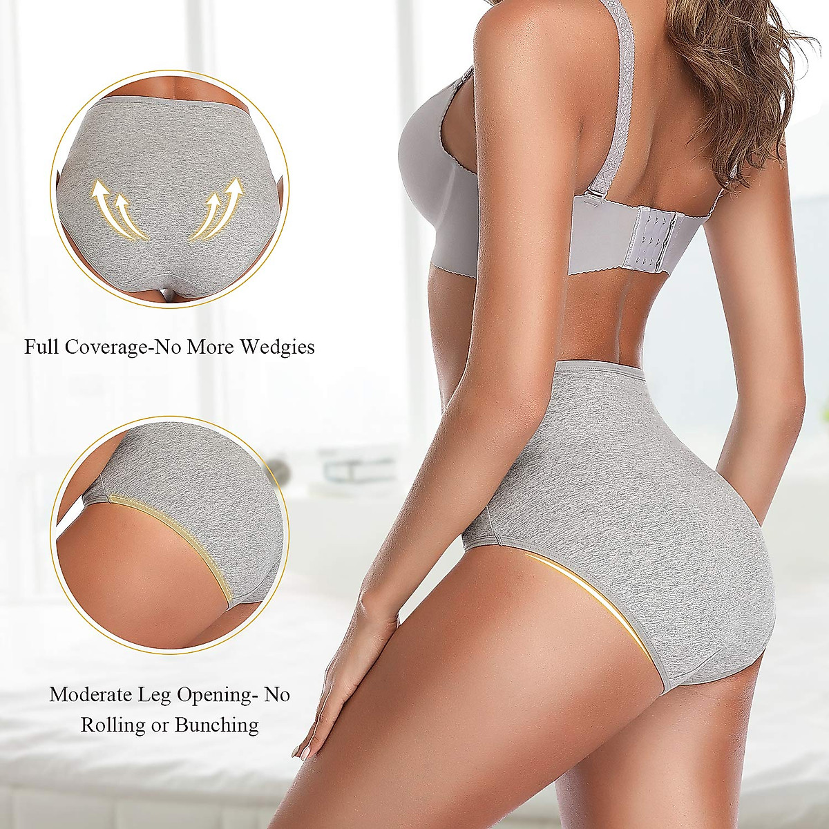 UMMISS Women Panties 5 Pack, Soft Cotton High Waist Breathable Solid Color Briefs Panties for Women Size 10 3XL