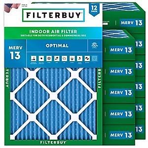 Filterbuy 20x25x4 Air Filter MERV 13 Optimal Defense (12-Pack), Pleated HVAC AC Furnace Air Filters Replacement (Actual Size: 19.50 x 24.50 x 3.63 Inches)